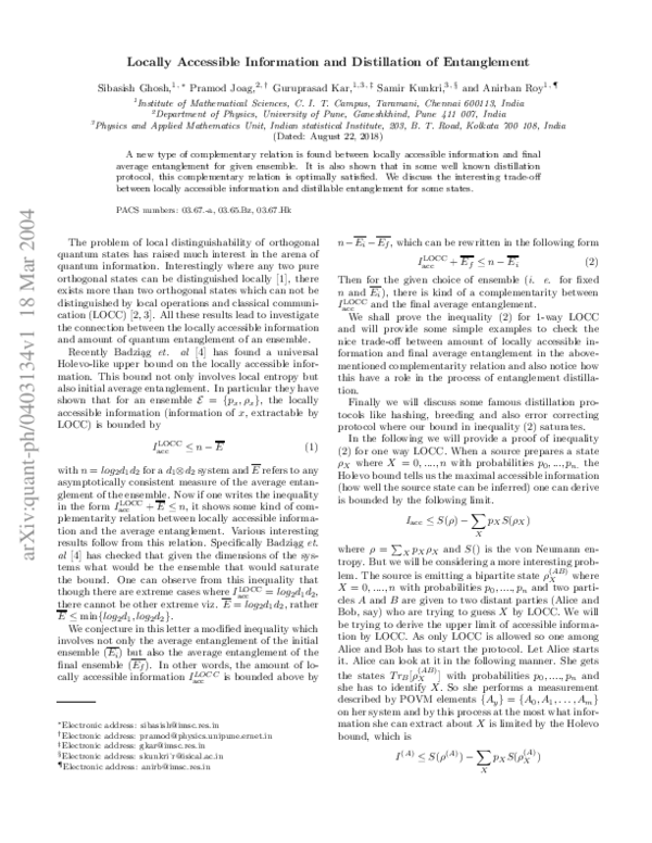 (PDF) Locally accessible information and distillation of entanglement