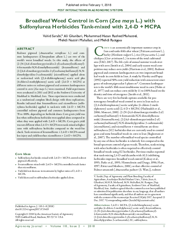 (PDF) Broadleaf Weed Control in Corn ( L.) with Sulfonylurea Herbicides ...