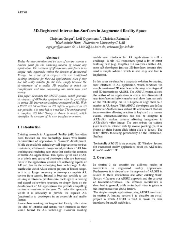 (PDF) 3D-registered interaction-surfaces in augmented reality space