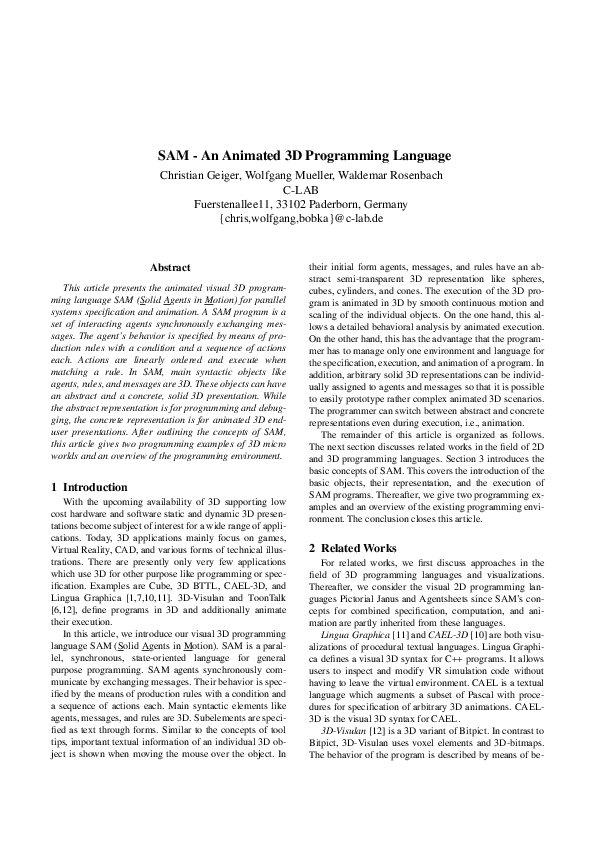 (PDF) SAM-an animated 3D programming language | Christian Geiger ...