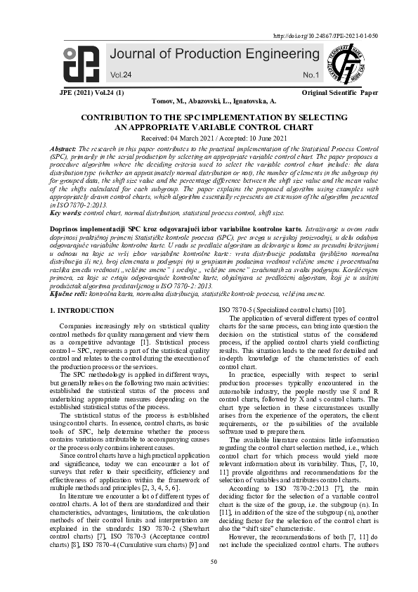 (PDF) Contribution to the SPC Implementation by Selecting an Appropriate Variable Control Chart