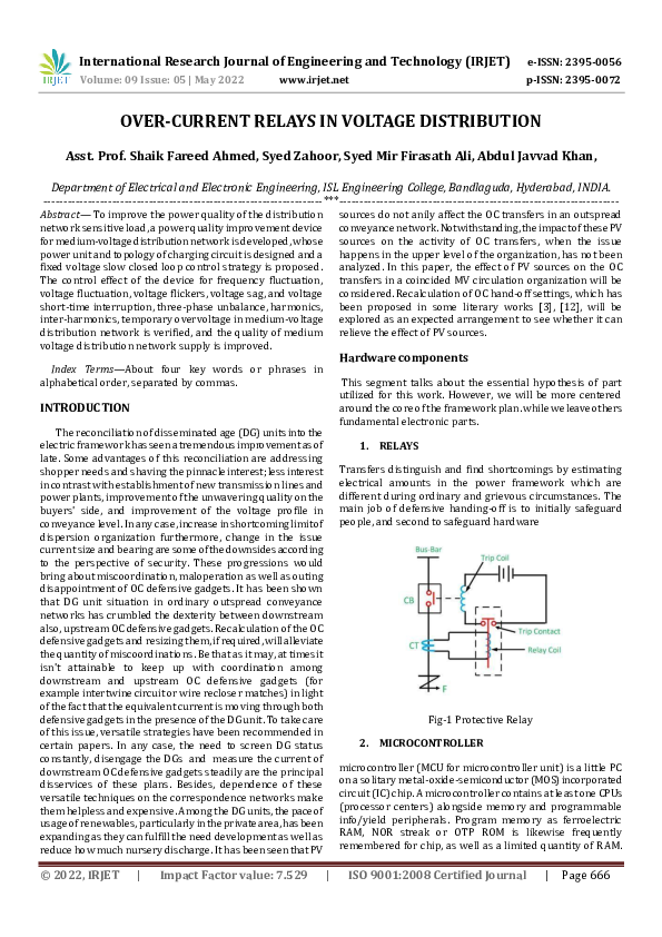 (PDF) OVER-CURRENT RELAYS IN VOLTAGE DISTRIBUTION