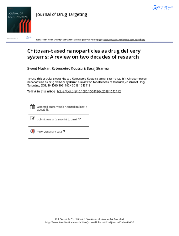 (PDF) Chitosan-based nanoparticles as drug delivery systems for doxorubicin: Optimization and ...