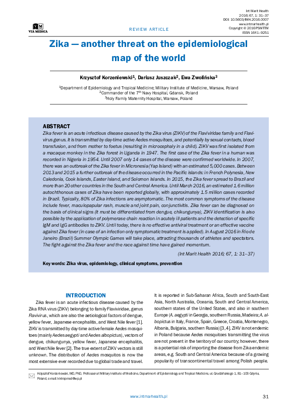 (PDF) Zika — another threat on the epidemiological map of the world