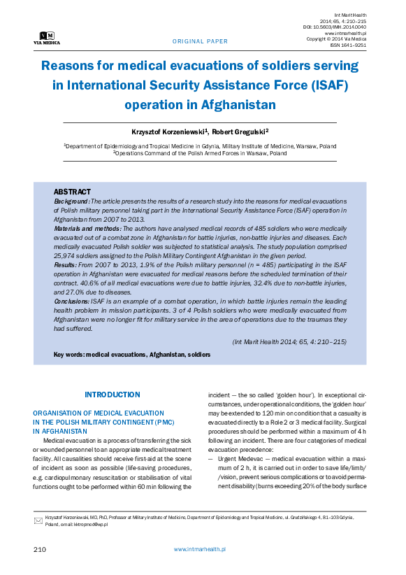 (PDF) Reasons for medical evacuations of soldiers serving in ...