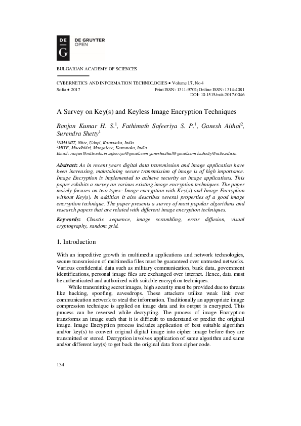 (PDF) A Survey on Key(s) and Keyless Image Encryption Techniques
