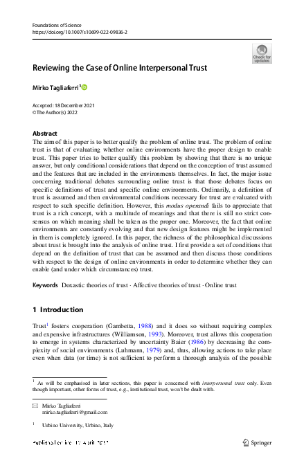 (PDF) Reviewing the Case of Online Interpersonal Trust