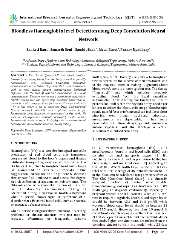 (PDF) Bloodless Haemoglobin level Detection using Deep Convolution Neural Network