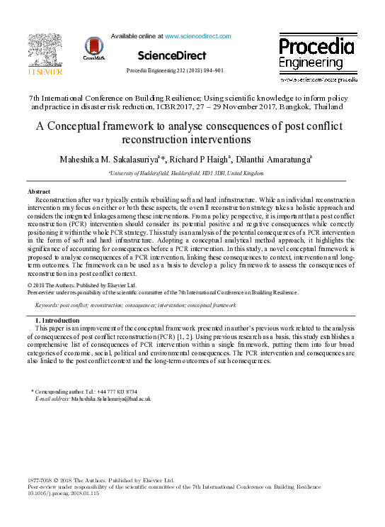 (PDF) A Conceptual framework to analyse consequences of post conflict ...