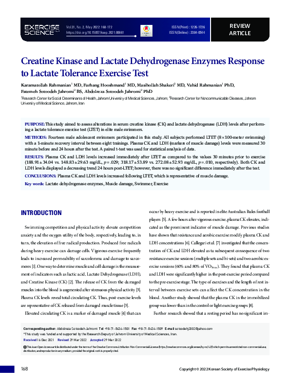 (PDF) Creatine Kinase and Lactate Dehydrogenase Enzymes Response to ...