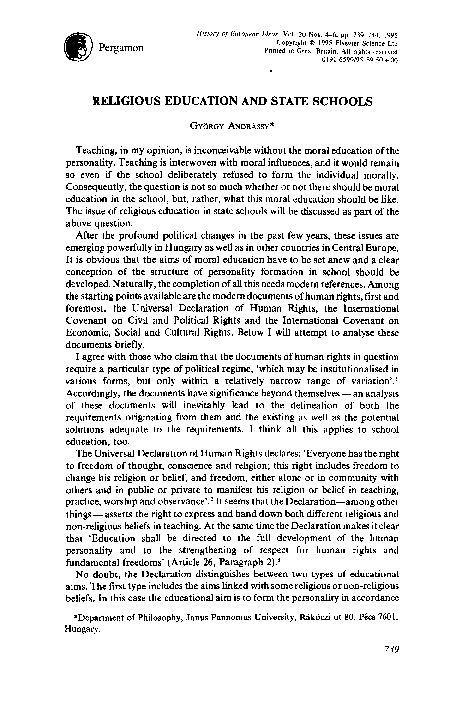 (PDF) Religious education and state schools
