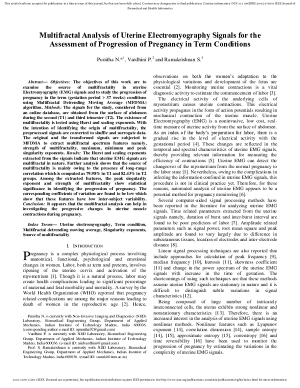 (PDF) Multifractal Analysis of Uterine Electromyography Signals for the Assessment of ...