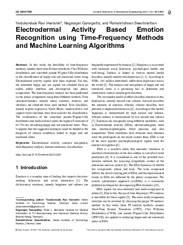 Pdf Electrodermal Activity Based Emotion Recognition Using Time