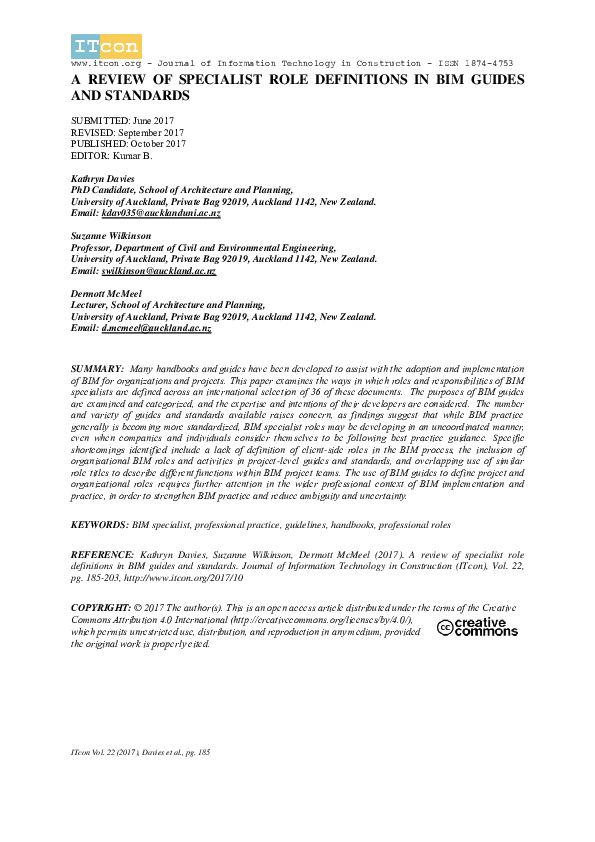 (PDF) A review of specialist role definitions in BIM guides and standards