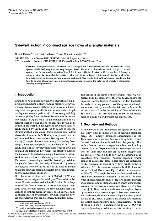 (PDF) Sidewall friction in confined surface flows of granular materials