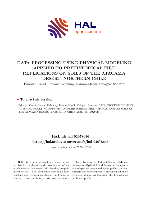 (PDF) Data Processing Using Physical Modeling Applied to Prehistorical Fire Replications on ...