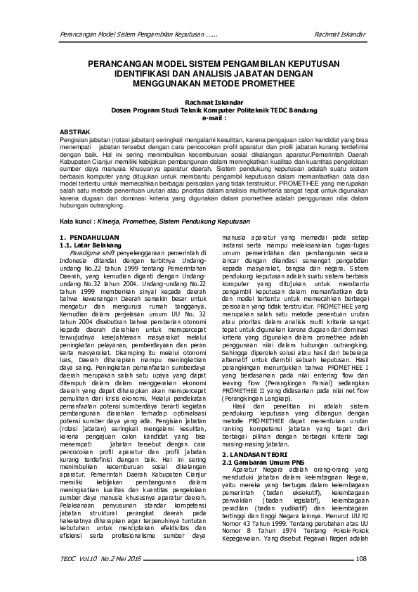 (PDF) Perancangan Model Sistem Pengambilan Keputusan Identifikasi Dan ...