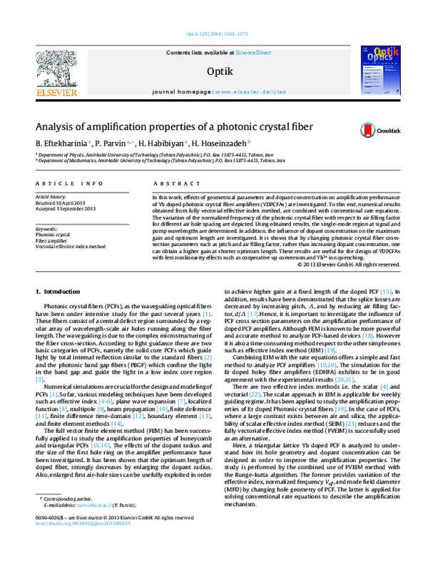 (PDF) Analysis of amplification properties of a photonic crystal fiber