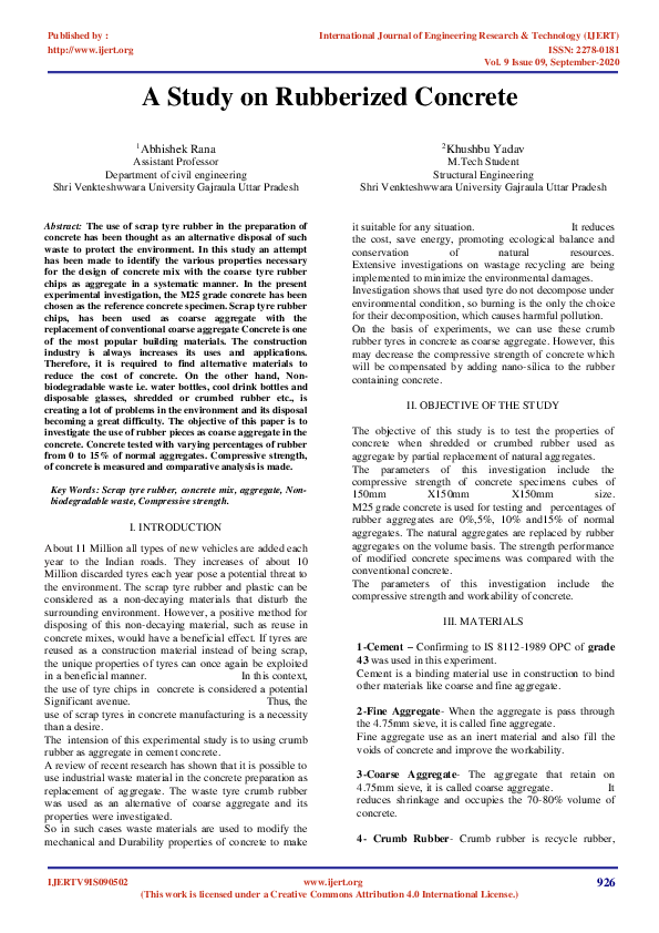 (PDF) A Study on Rubberized Concrete