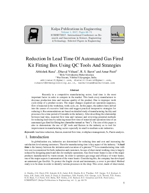 (PDF) Reduction in Lead Time of Automated Gas Fired Kit Fitting Box ...