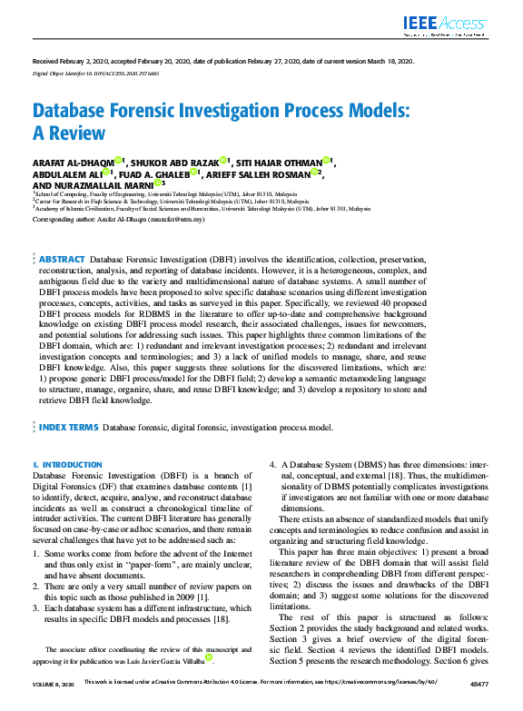 (PDF) Database Forensic Investigation Process Models: A Review