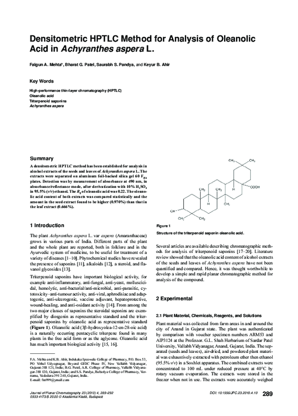 (PDF) Densitometric HPTLC method for analysis of oleanolic acid in ...