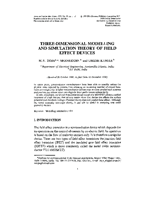(PDF) Three-Dimensional Modelling and Simulation Theory of Field Effect ...
