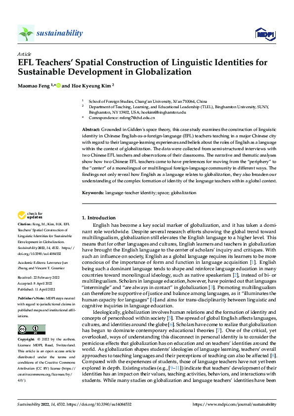 (PDF) EFL Teachers’ Spatial Construction of Linguistic Identities for Sustainable Development in ...
