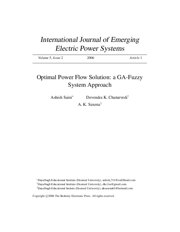 (PDF) Optimal Power Flow Solution: a GA-Fuzzy System Approach