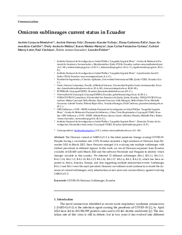 (PDF) Omicron Sublineages Current Status in Ecuador