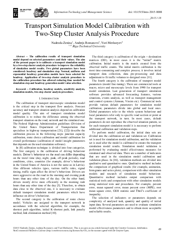 (PDF) Transport Simulation Model Calibration with Two-Step Cluster ...