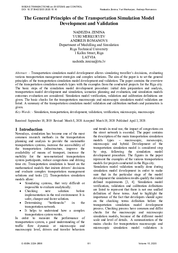(PDF) The General Principles of the Transportation Simulation Model Development and Validation