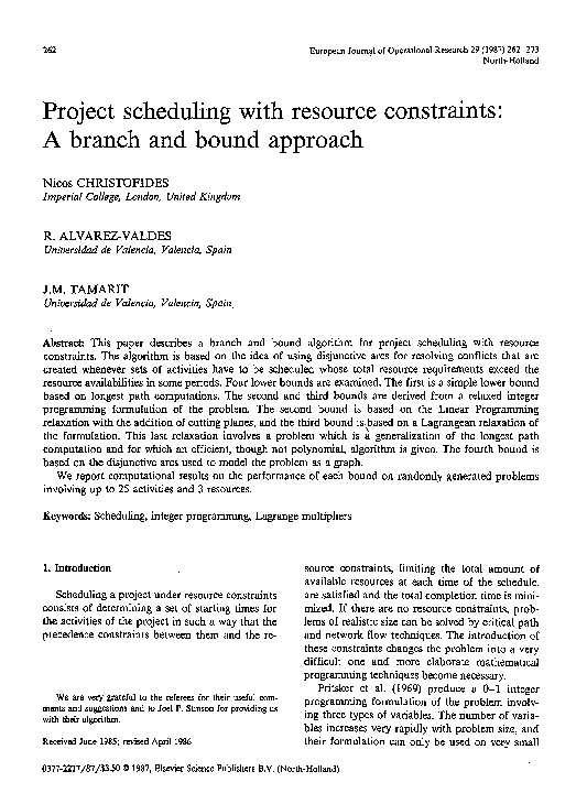 (PDF) Project scheduling with resource constraints: A branch and bound approach | Javad ...