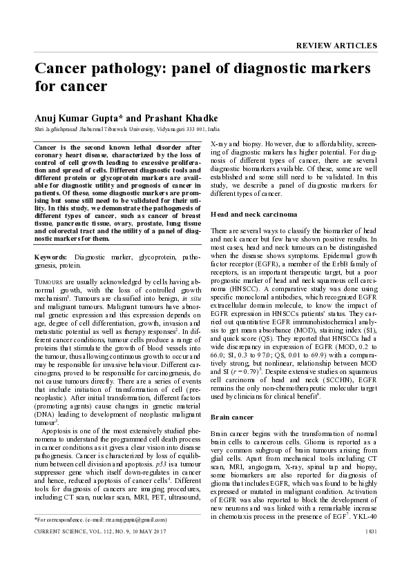 (PDF) Cancer Pathology:Panel of Diagnostic Markers for Cancer