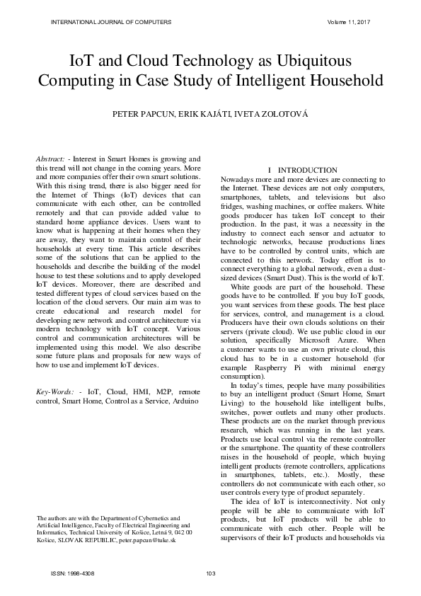(PDF) IoT and Cloud Technology as Ubiquitous Computing in Case Study of Intelligent Household