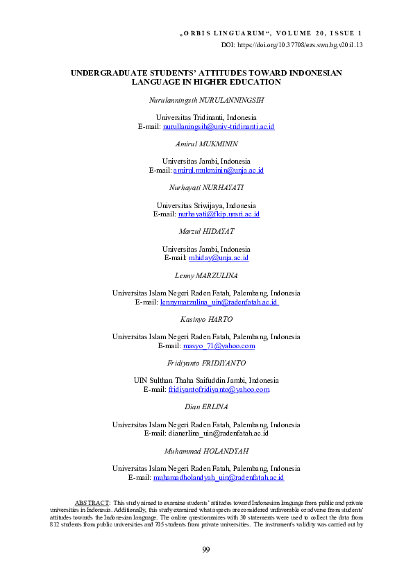 (PDF) Undergraduate Students’ Attitudes Toward Indonesian Language in Higher Education