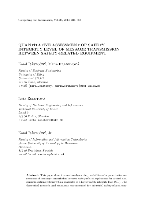 (PDF) Quantitative Assessment of Safety Integrity Level of Message Transmission Between Safety ...