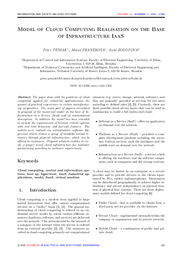 (PDF) Model of Cloud Computing Realisation on the Base of Infrastructure IaaS