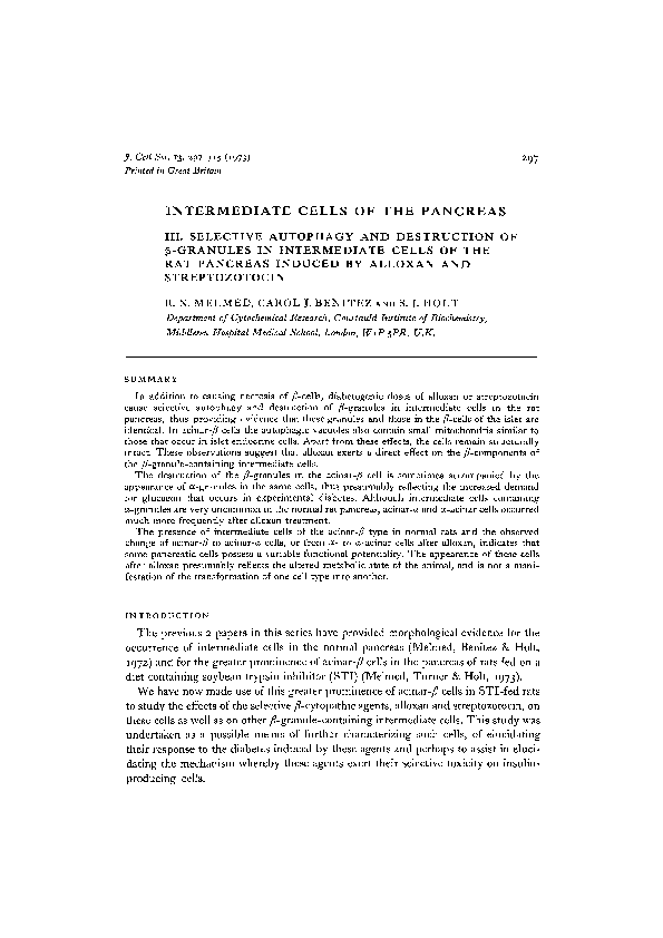 (PDF) Great Britain INTERMEDIATE CELLS OF THE PANCREAS III . SELECTIVE ...