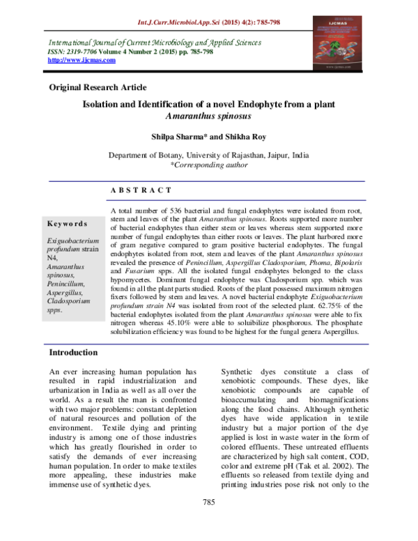 (PDF) Isolation and Identification of a novel Endophyte from a plant ...