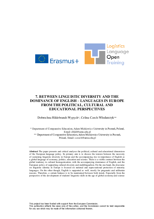 (PDF) 7. Between Linguistic Diversity and the Dominance of English ...