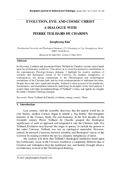 (PDF) Evolution, Evil and Cosmic Christ a Dialogue with Pierre