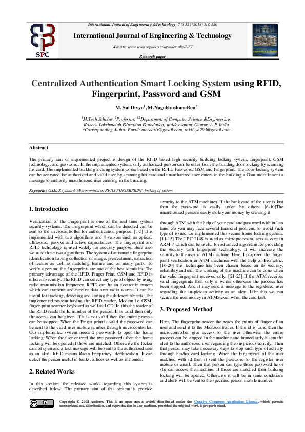 (PDF) Centralized Authentication Smart Locking System using RFID, Fingerprint, Password and GSM