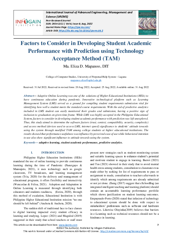 (PDF) Factors to Consider in Developing Student Academic Performance with Prediction using ...