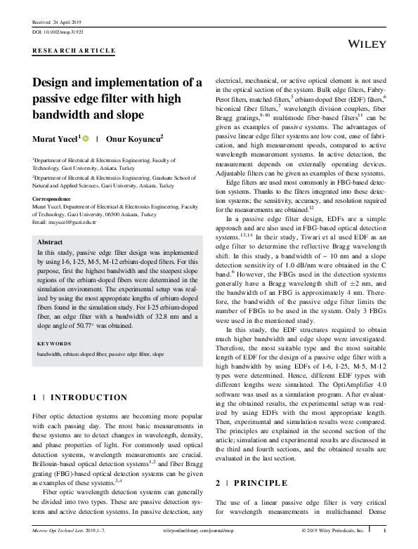 (PDF) Design and implementation of a passive edge filter with high ...