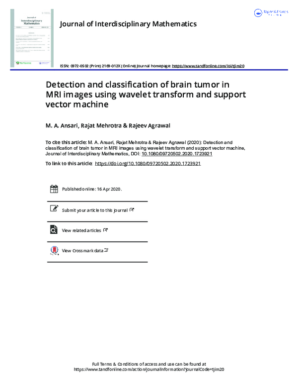 Pdf Detection And Classification Of Brain Tumor In Mri Images Using Wavelet Transform And