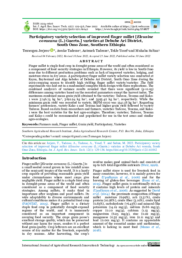 (PDF) Participatory variety selection of improved finger millet ...