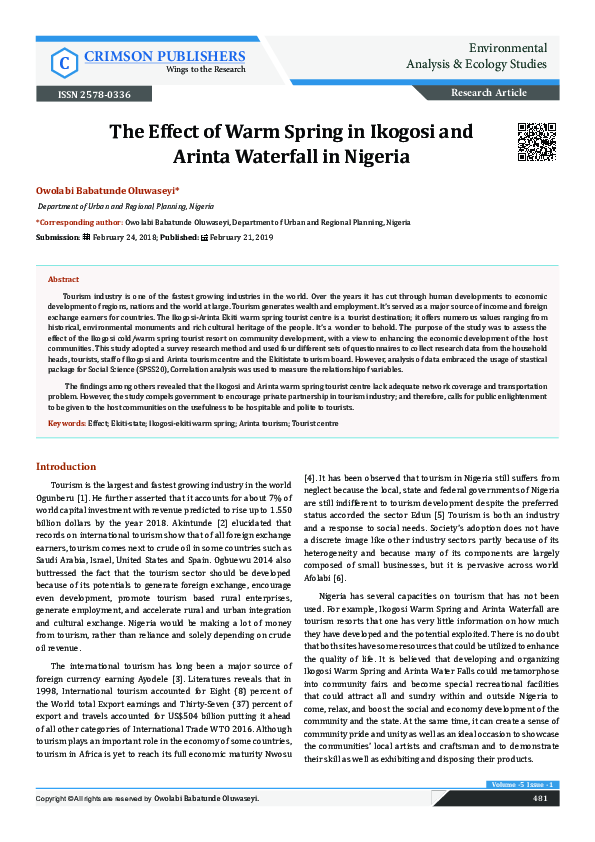 (PDF) The Effect of Warm Spring in Ikogosi and Arinta Waterfall in Nigeria