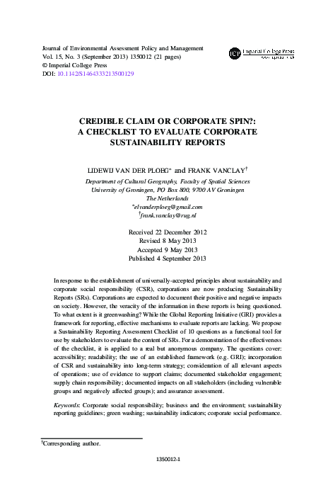 (PDF) Credible Claim or Corporate Spin?: A Checklist to Evaluate ...