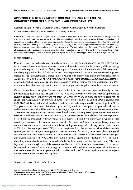 (PDF) Applying the Direct Absorption Method and LSC for 14C Concentration Measurement in Aqueous ...